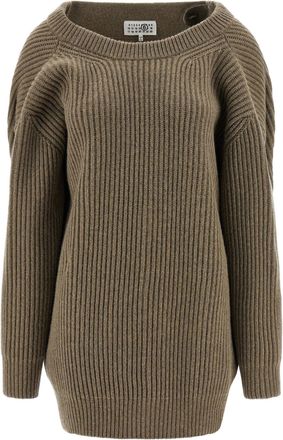 Maison Margiela Ribbed Wool Knit Sweater - Beige