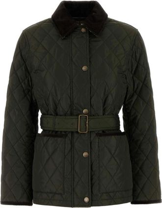 Burberry Femme, Vestes, Vert, Taille: 40 FR Veste matelass&eacute;e en nylon avec ceinture et doublure &agrave; carreaux