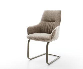DELIFE Freischwinger Zelia-Flex mit Armlehnen Boucl&eacute; Schlamm Freischwinger flach Effektfinish Titan Taschenfederkern, Esszimmerst&uuml;hle