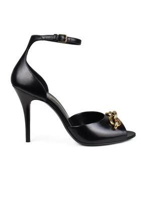 Saint Laurent Sandalen - Black Leather Sandals With Golden Chain Accents - Gr. 36 (EU) - in Schwarz - f&uuml;r Damen