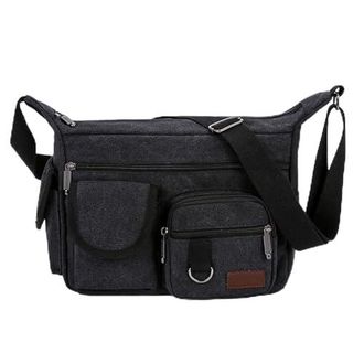 Generic Sac &agrave; dos en toile pour homme - Grande capacit&eacute; - Sac &agrave; dos d&eacute;contract&eacute; et sac &agrave; bandouli&egrave;re pour un usage quotidien, Noir, Taille unique, Style uniqu