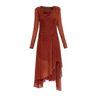 AllSaints Loria Draped Mesh Midi Dress - - Dresses - Damen - Braun - S