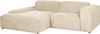 M&oslash;rteens home24 Ecksofa 1,5-Sitzer mit Longchair Beige Cordstoff Licia 252 x 75 x 170cm Longchair davorstehend links Modern