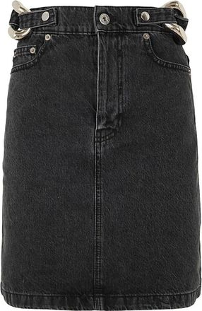 J.W.Anderson Femme, Jupes, Noir, Taille: 34 FR Jupe Midi en Denim avec D&eacute;tails Argent&eacute;s