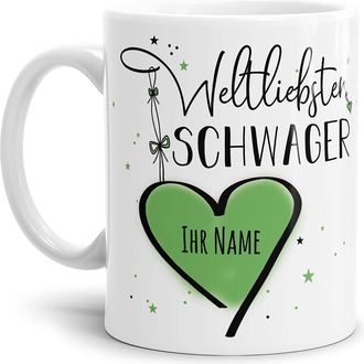 Tassendruck Keramik Tasse - Weltliebster Schwager - zum selbst gestalten mit Name - Geschenk f&uuml;r den besten Schwager - Wei&szlig;, 300 ml