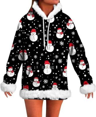 Generic Pull de Noël pour femme - Sweat à capuche de Noël moelleux et moche - Imprimé arbre de Noël amusant - Pull décontracté surdimensionné avec poches, Hau