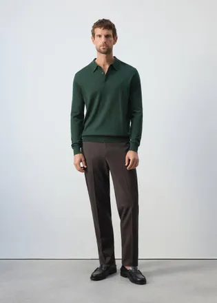 Mango Pull polo 100 % laine maille fine vert fonc&eacute; - Homme - XXL - MANGO MAN
