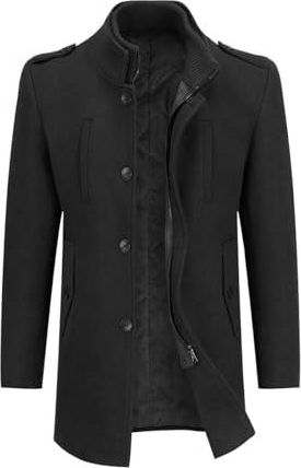 AlltheMen Manteau dhiver en Laine Homme avec Col Montant Veste dhiver Courte Slim Fit Casual Trench Coat Doublée Noir XXL