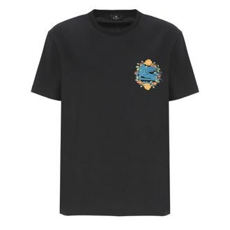 Etro Schwarzes Baumwoll-T-Shirt mit Besticktem Logo - - Tops - Damen - Schwarzk - XS