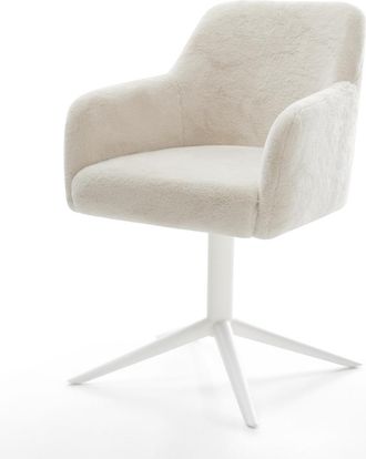 DELIFE Drehstuhl Greg-Flex Pl&uuml;sch Creme-Wei&szlig; Fu&szlig;kreuz Wei&szlig; 360&deg; drehbar Wippfunktion Taschenfederkern, Esszimmerst&uuml;hle