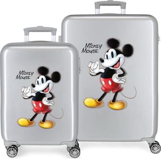 Disney 100 Mickey Joyful Kofferset Grau 55/70 cm Starres ABS Integriertes TSA-Schloss 119L 6 kg 4 Doppelrollen Handgep&auml;ck