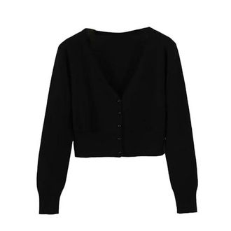 Generic Femmes Col V Tricot&eacute; Pulls Tricot Noir Crochet Top Court Printemps Cardigan Rose Manteau, Noir/blanc, XS