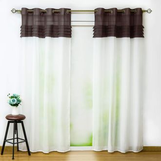 Joyswahl halbtransparente Gardine mit Farbiger Faltenblende &raquo;Monika&laquo; Schals Wohn- oder Schlafzimmer Fenster Vorh&auml;nge Schoko mit &Ouml;sen BxH 140x145cm 1 St&uuml;ck