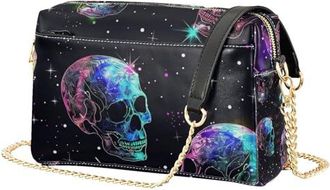 Mnsruu Sacs à bandoulière pour femme, motif tête de mort gothique, rose, bleu étoiles, sac à main en cuir