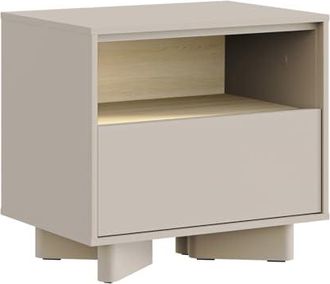 Selsey Nachttisch 50 cm Kaschmir Eiche Vicenza - schmaler Nachtschrank mit Schublade und offener Nische, moderner Nachttisch aus Holz f&uuml;rs Schlafzimmer, Nach