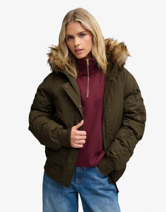 Superdry blouson bomber MA1 matelass&eacute; &agrave; capuche en kaki-Vert