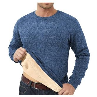Generic Pull pour homme avec col rond - Manches longues - Sans capuche - T-shirt dext&eacute;rieur d&eacute;contract&eacute; - Pull en polaire - Col rond - Pull dhiver doubl&eacute; - T-