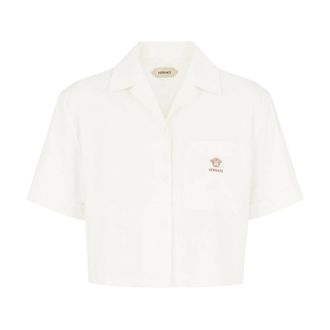 Versace Femme, Blouses et Chemises, Blanc, Taille: 40 FR Chemise en popeline de coton orn&eacute;e de dentelle