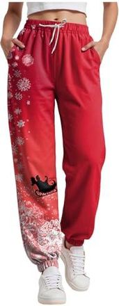Generic Pantalon de jogging athlétique taille haute pour femme, pantalon dentraînement sur le thème de Noël, pantalon dentraînement avec poches et cordon de s