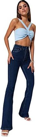 Trendyol Jean évasé Taille Haute pour Femme, Bleu foncé, Taille 44, Noir foncé