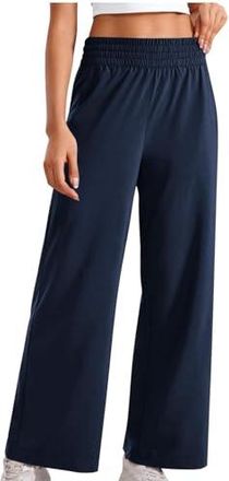 Generic Pantalon à Jambes Larges pour Femmes, élastique, Taille Haute, Ample, décontracté, Jambe Droite, Pantalon de Yoga, Long avec Poches Robe D Ete pour Fe