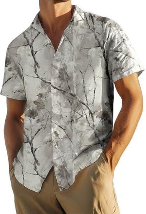 Generic Chemises hawa&iuml;ennes pour homme - Branche de neige boutonn&eacute;e - Chemise de vacances &agrave; manches courtes et revers - V&ecirc;tements tendance pour voyage, B Bran
