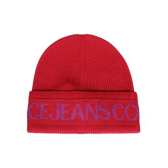 Versace Jeans Couture Gestrickte M&uuml;tze mit kontrastierendem Farblogo - - Accessories - Herren - Rosa - ONE SIZE