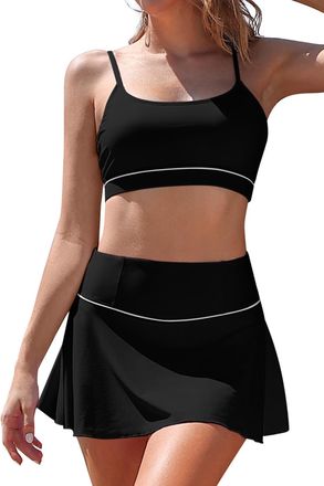 SHEKINI Damen Bauchkontrolle Bikini Sets U-Ausschnitt Badeanzug High Waisted Swim Rock(XL, Schwarz-A)