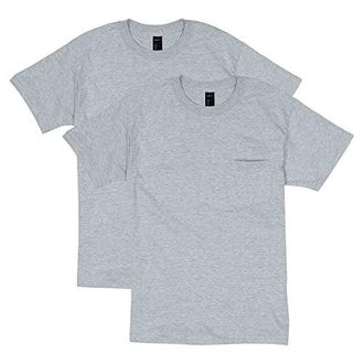 Hanes Mens 2 Pack Short Sleeve Pocket Beefy-T, Light Steel, 3X-Large