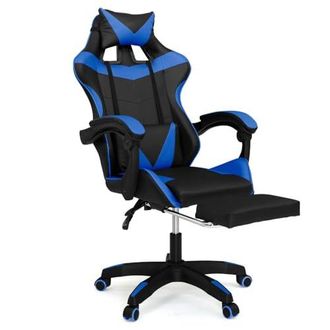 IDMarket Fauteuil de Gaming Alex r&eacute;glable avec Repose-Pied, Coussin de t&ecirc;te et Coussin Lombaire Noir et Bleu