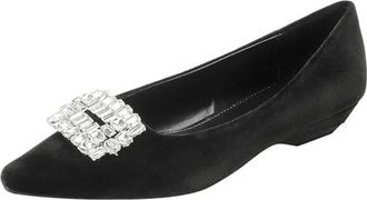 Generic Ballarines Velours Femme - Boucle Cristal & Bout Pointu, Slip-on pour Bureau & événements Formels,Noir,36 EU