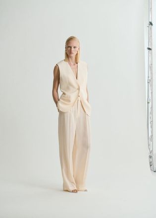 Mango Pantalon costume droit fluide vanille - Femme - 32 - MANGO