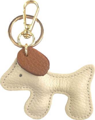 modamoda.de SA05 Leder Schl&uuml;sselanh&auml;nger, Taschenanh&auml;nger, handmade in Italy (Hund/Creme)