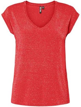Pieces Pieces Tee Pcbillo T-Shirt Lurex Stripes Noos BC, Poppy Red, L Femmes