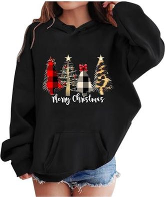 Generic Sweat &agrave; capuche &agrave; manches longues pour enfants de No&euml;l 2026 avec lettres imprim&eacute;es, Noir, 9-10 ans