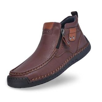 Generic Chaussures d&eacute;contract&eacute;es pour homme - Noir - Baskets hautes en cuir - Chaussons confortables avec semelle plate - Pour un usage quotidien avec des jea
