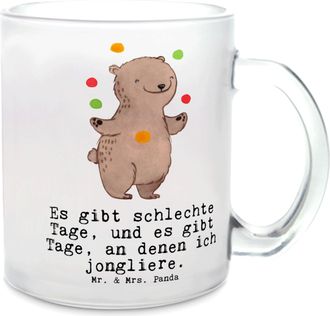 Mr. & Mrs. Panda Tasse Bär Jonglieren - Geschenk, Teetasse aus Glas, Jongleur, Becher, Zirkus, Teeglas, Große, Artistik
