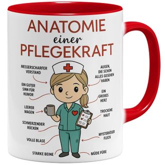 OM3 Anatomie einer Pflegekraft Kaffee-Tasse mit Spruch - Dankesch&ouml;n f&uuml;r Krankenschwester, Pflegerin & Altenpflegerin - Keramik Becher - 325ml - Beidseitig