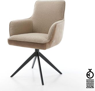 DELIFE Drehstuhl Heira-Flex mit Armlehnen Materialmix Schlamm Kreuzgestell breit Schwarz 360&deg; drehbar Wippfunktion Taschenfederkern, Esszimmerst&uuml;hle