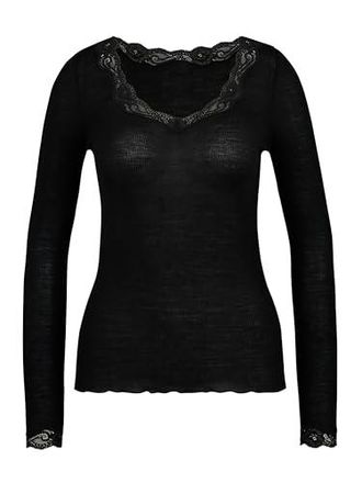 CALIDA Richesse Lace T-Shirt Manches Longues Laine & Soie Femme, en Laine Vierge et Soie, Fines c&ocirc;tes, thermor&eacute;gulation et neutralisation des odeurs