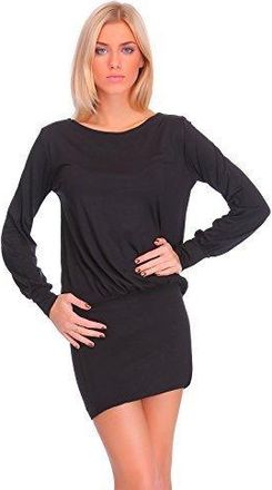FUTURO FASHION Robe Courte pour Femme - col Bateau/Manches Longues - élégant - 8998 - Noir - 42 (XL)