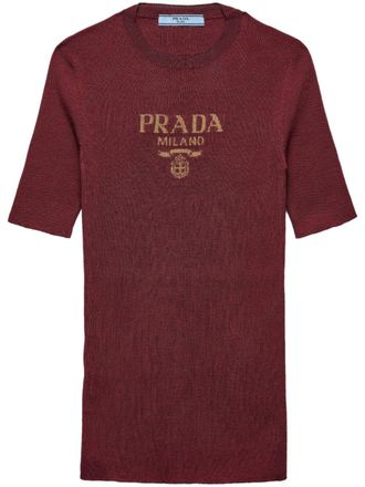 Prada haut en soie à col rond - Rouge