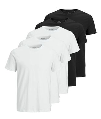 Jack & Jones Herren JJEORGANIC Basic Tee SS O-Neck 5PK T-Shirt, Kurzarm, 2xBlack+3xWhite, XXXL
