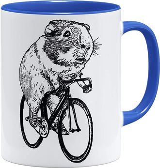OM3 Meerschweinchen Fahrrad Radler Tasse - Keramik Becher - 11oz 325ml - Fun Bicycle Fahrradfahrer - Blau