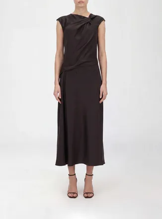Theory Robe de c&eacute;r&eacute;monie midi en satin &agrave; encolure asym&eacute;trique