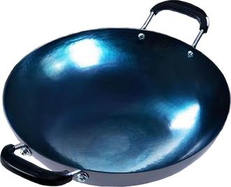 Generic Chinesische handgefertigte geschmiedete Eisenpfanne, unbeschichteter Antihaft-Topf, Zwei-Ohr-Bratpfanne, Wok, Bratpfannen (34 cm)