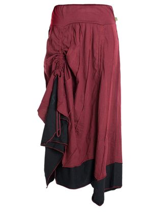 vishes Alternative Bekleidung - Langer Damen Rock Lang L&auml;ngenverstellbar zum Hochschieben Raffen dunkelrot 32-34