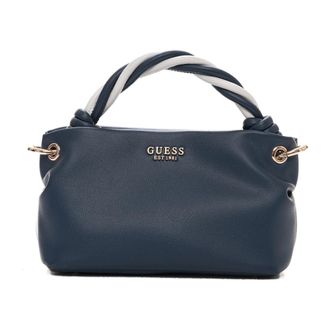 Guess Femme, Sacs, Bleu, Taille: ONE Size Sac &agrave; bandouli&egrave;re avec poign&eacute;e tress&eacute;e et logo