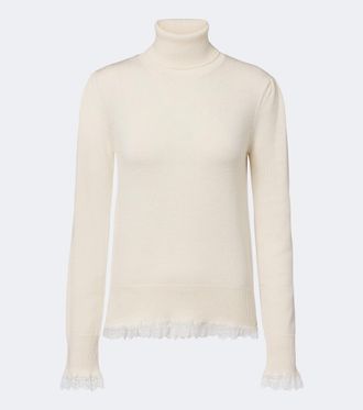 Ganni Rollkragenpullover aus Wolle mit Spitze