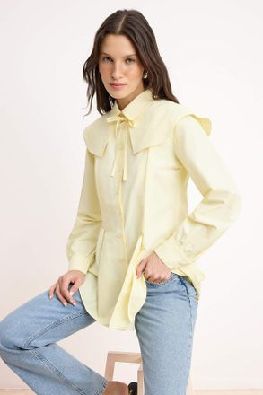 Trendyol Modest Damen Gelb Einfarbig Lang Regular Fit Modest Hemden
